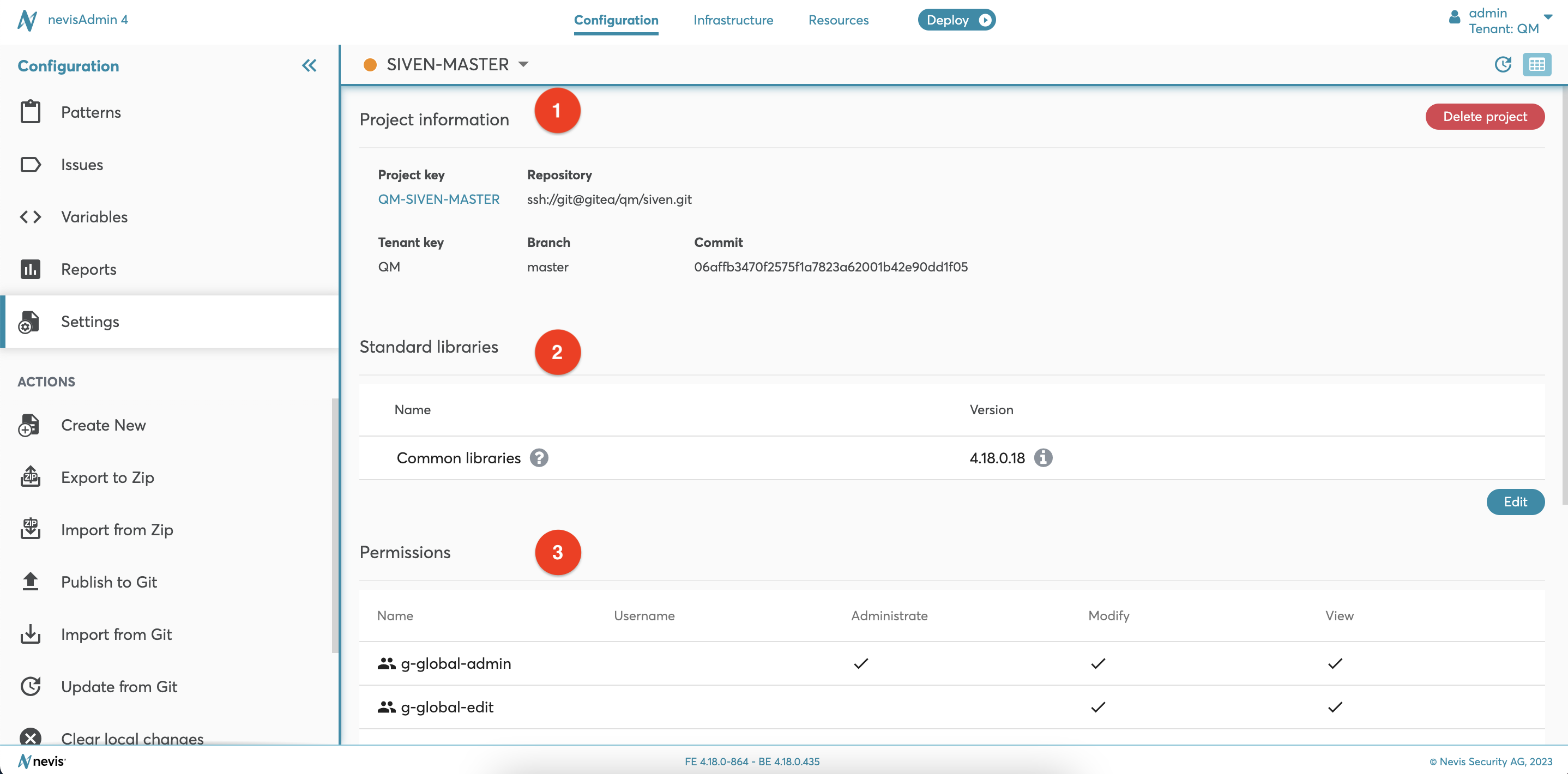 Project Settings | Nevis documentation